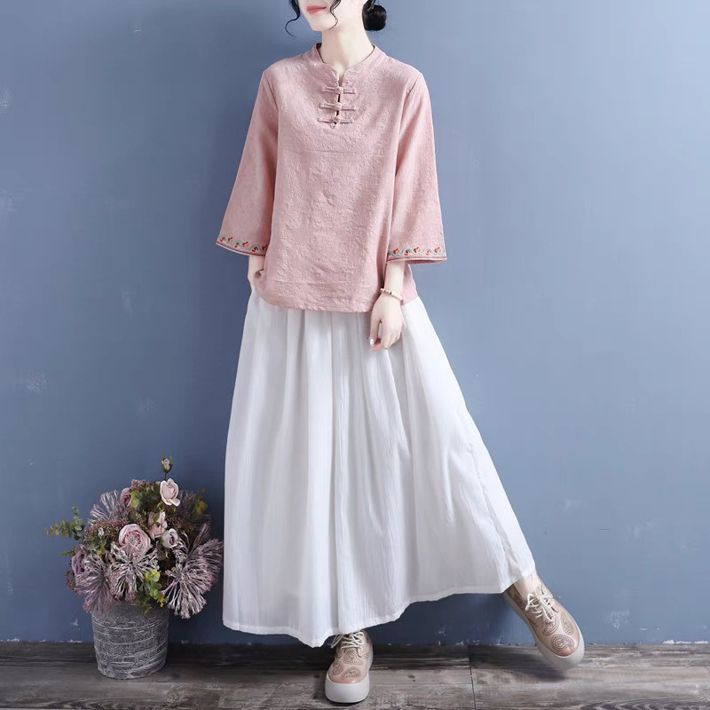 Chinese Style Top Hanfu Top Women's Shirt Cotton Linen Jacquard ...