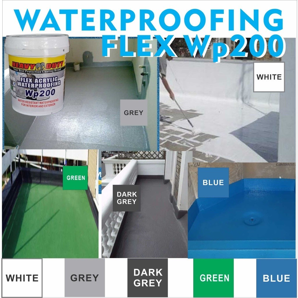 HEAVY DUTY ( 5KG ) WP200 Acrylic Waterproofing Paint Coating Colour Cat ...