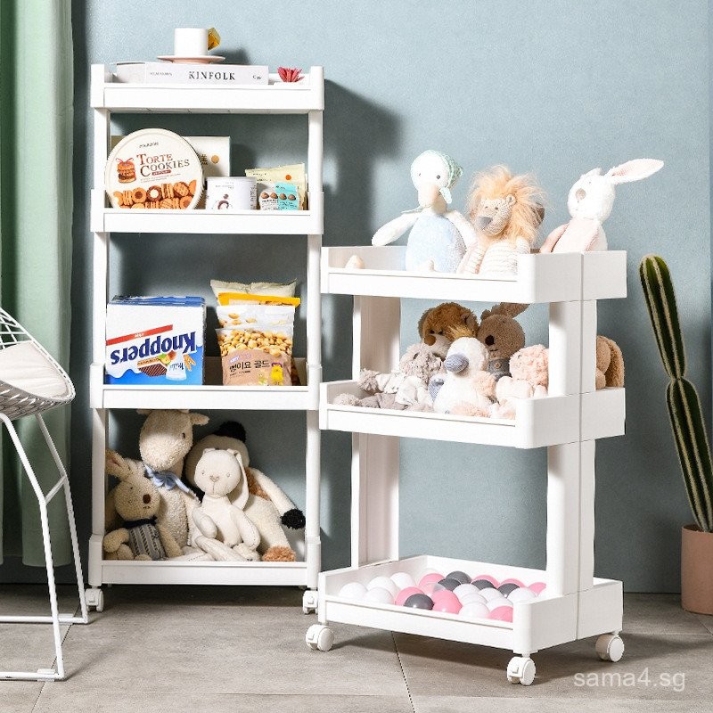 Movable Bookshelf with Wheels Trolley Rack Floor Small Bedroom Storage ...
