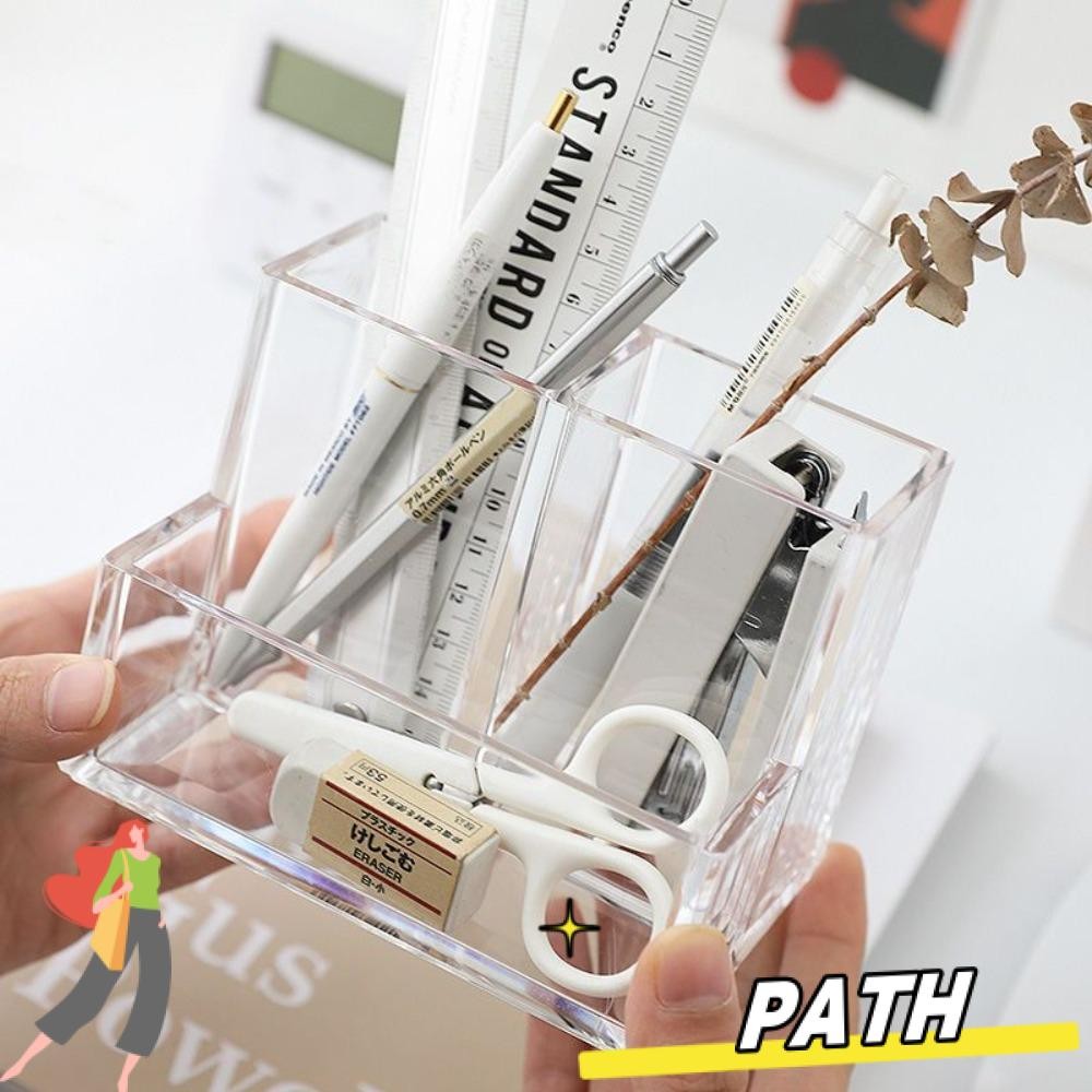 PATH Acrylic Pen Holder, Transparent Square Storage Rack, Three Grid ...