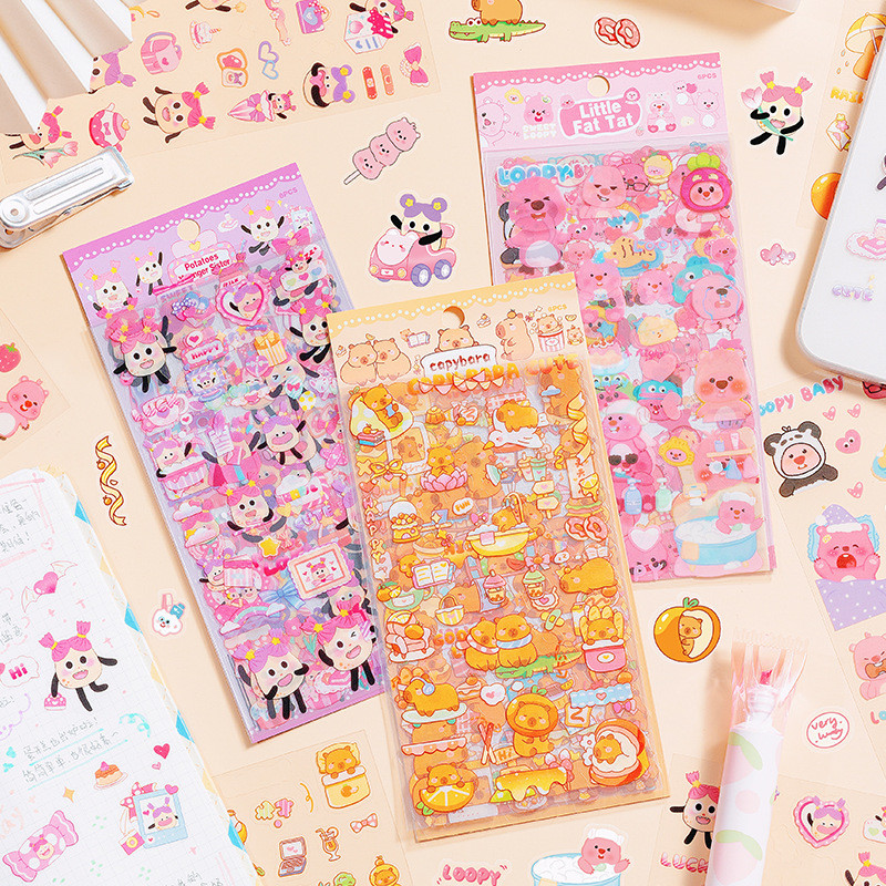 6Sheets Cartoon Cute Loopy Capybara and Pandas Hand Account Material ...