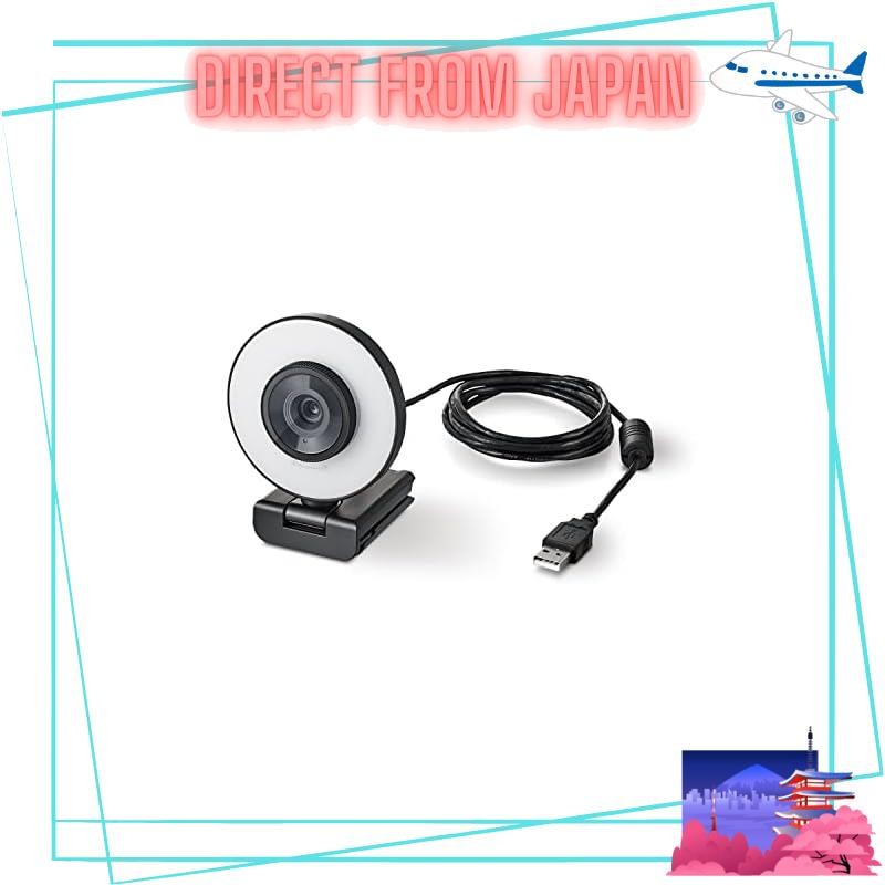 Elecom Autofocus Webcam 2M Pixels 60FPS Full HD with LED Ring Light and Privacy Shutter Black ...
