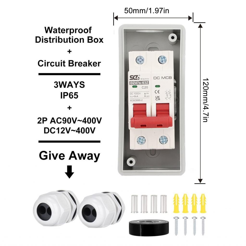 Nearbuy 2P DC Miniature Circuit Breaker 1000V 20A IP65 Waterproof ...