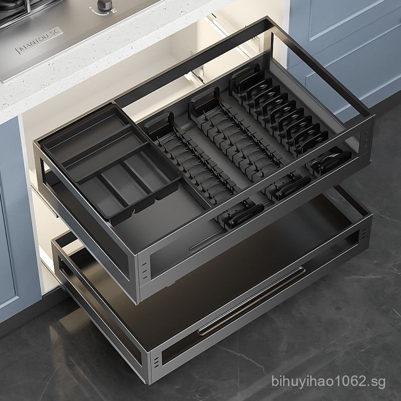 304Stainless Steel Drawer Double Storage Floor Cabinet Pull-out Basket ...