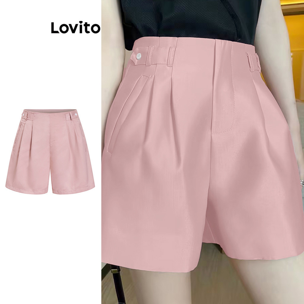 Lovito Casual Plain Buckle Short for Women L95ED191 | Shopee Singapore