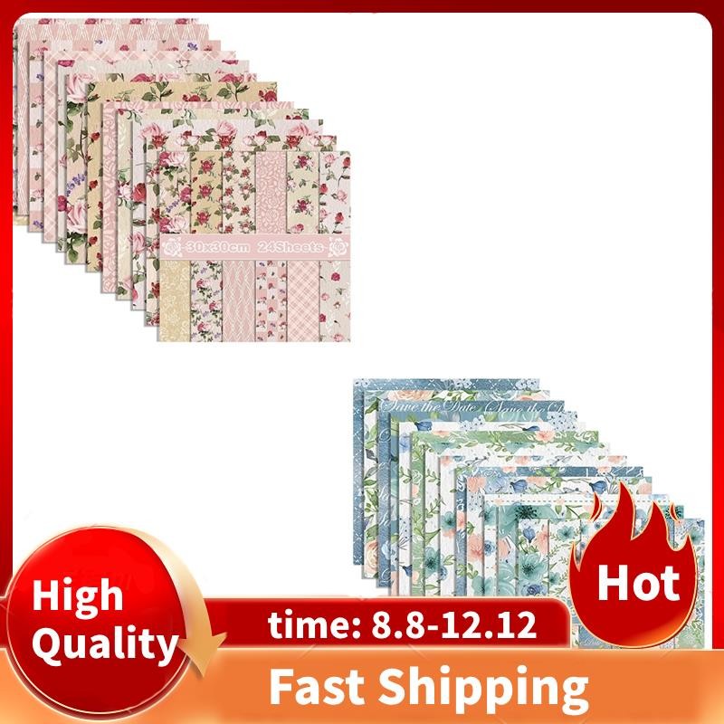 12x12Inch Double-Sided Watercolor Floral Cardstock, 24 Sheets Spring ...