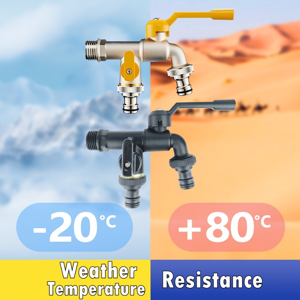 1/2" Brass Garden Hose Faucet Dual Tap Anti-Freeze Outdoor Faucet ...