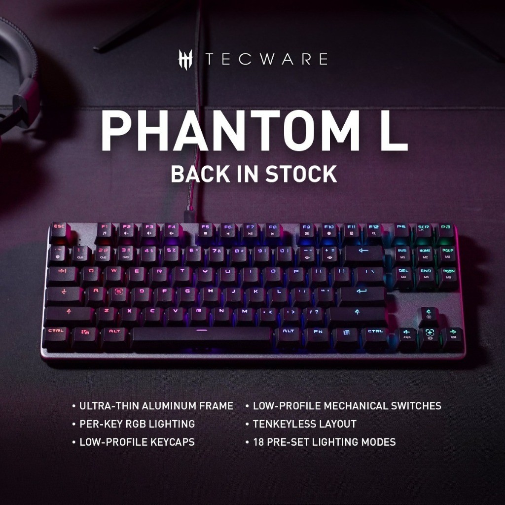 TECWARE Phantom L RGB Low Profile TKL Wired Mechanical Keyboard ...