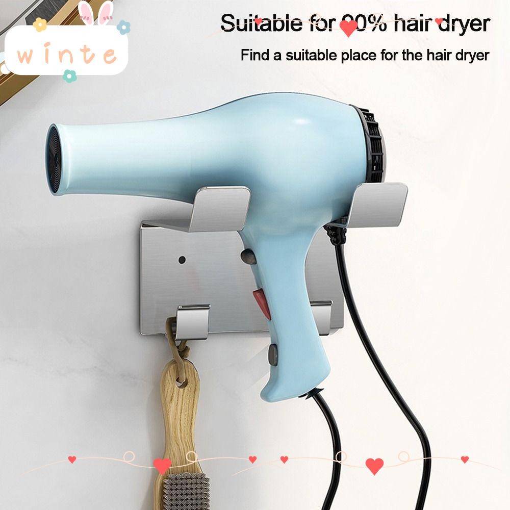 WINTE Hairdryer Support Rack, Wall-Mounted With Hook Hair Dryer Holder ...