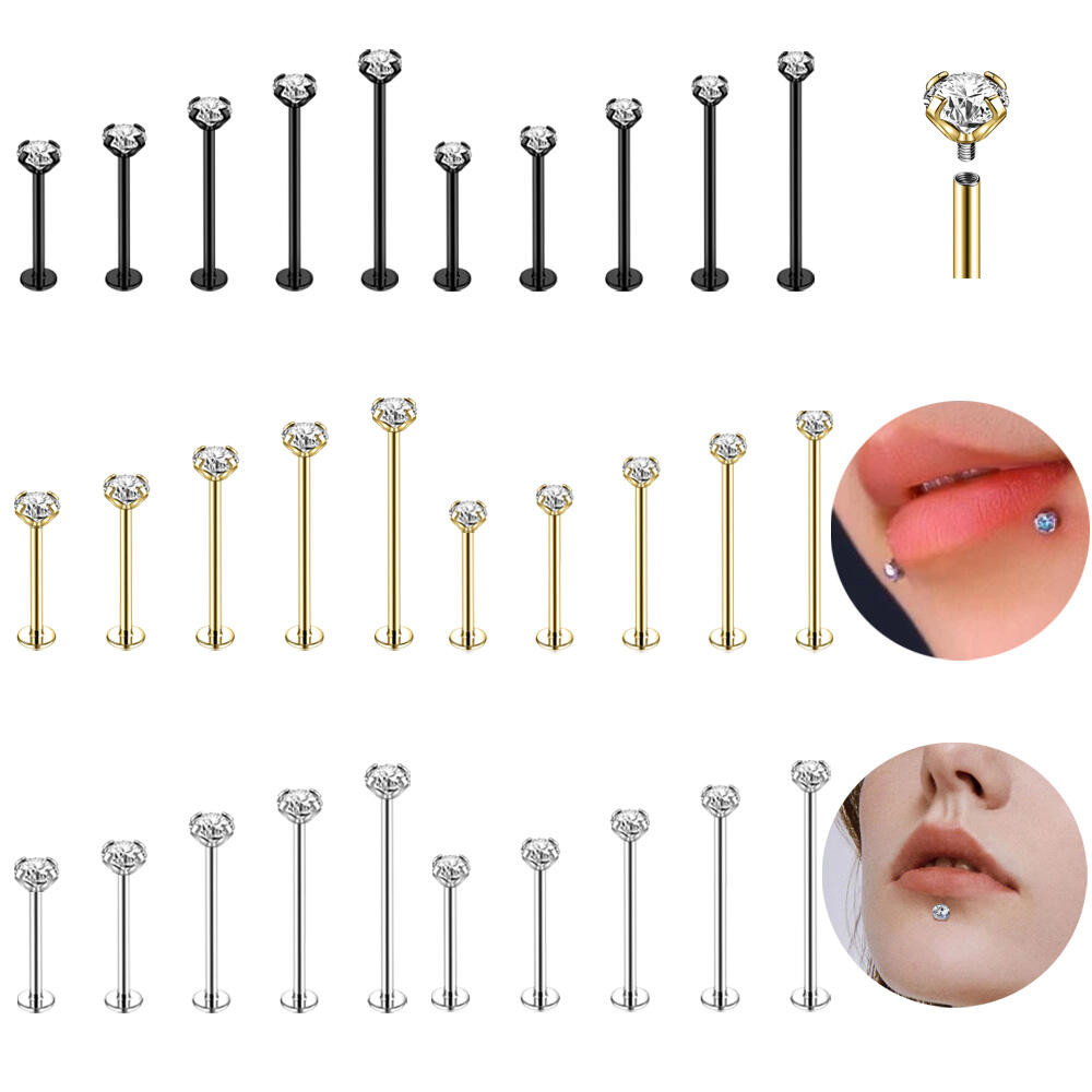 1PC 16G Labret Lip Piercing Stainless Steel Labret Piercing Internal ...