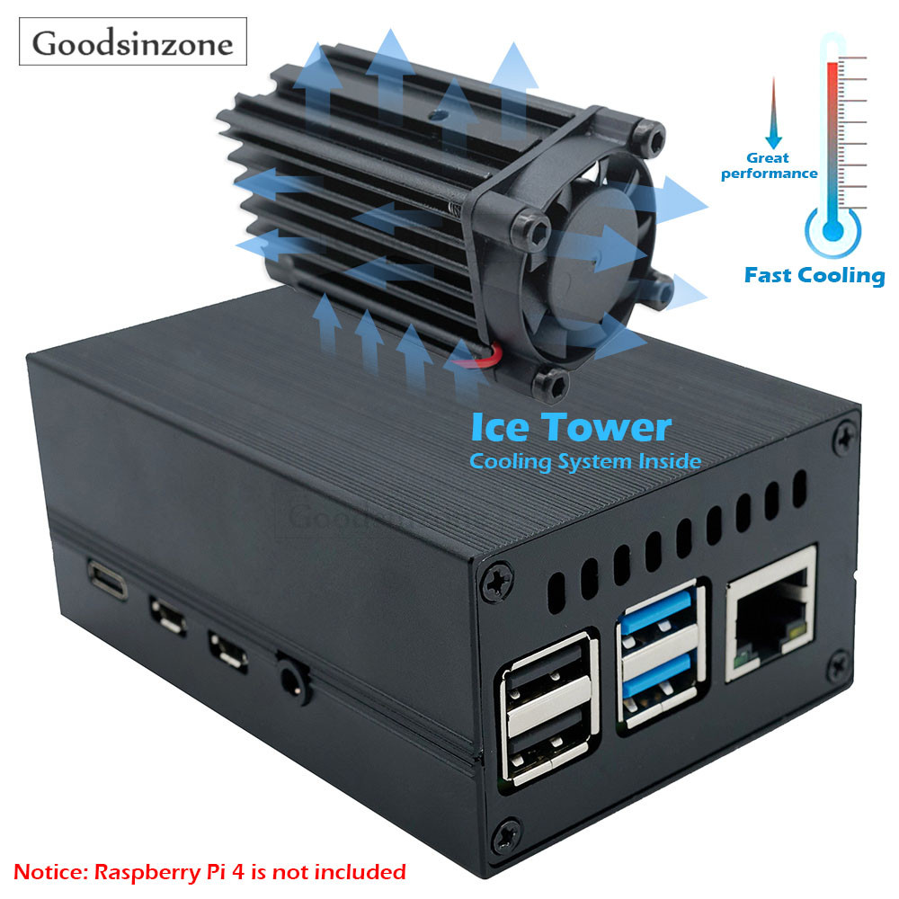 Raspberry Pi 4 ICE Tower Cooling System Aluminum Case Mini with 25mm ...