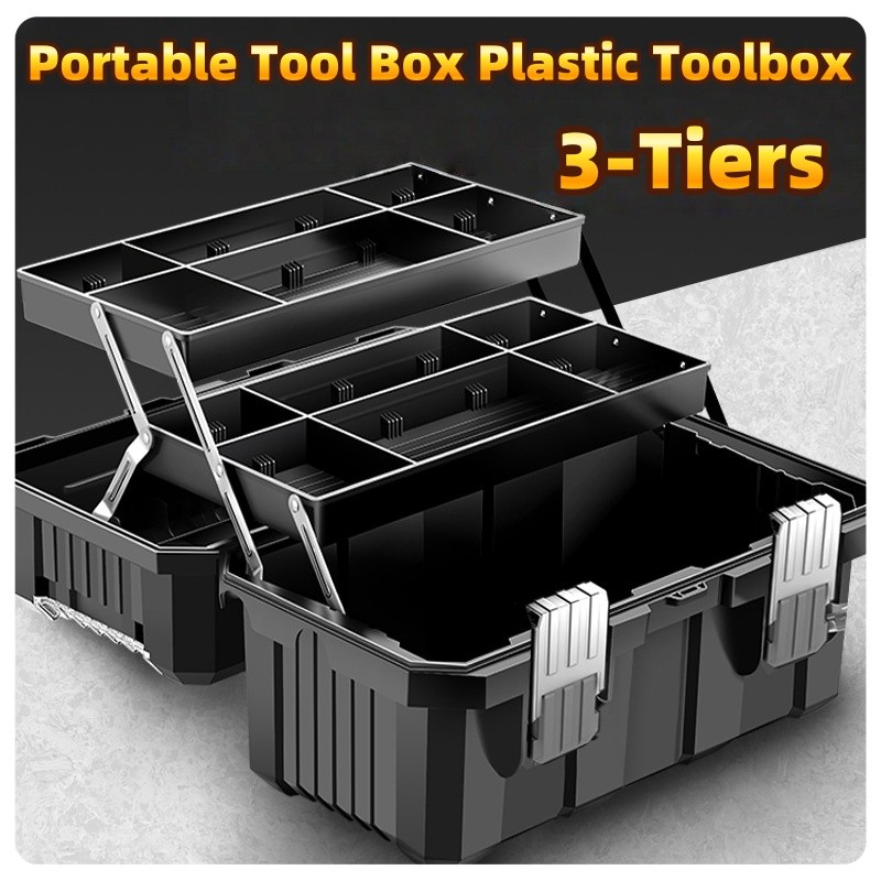 3-Tiers Portable Tool Box Plastic Toolbox Storage Home Multi-function ...