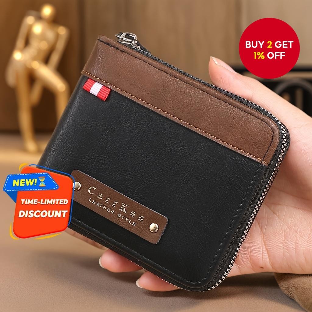 Men's Colorblock Zipper Wallet - Multi-Function Card Holder With Coin ...