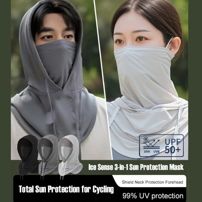 [Full Face Neck Shoulder Protection] Ice Silk Face Mask Hat Combo/3-In ...