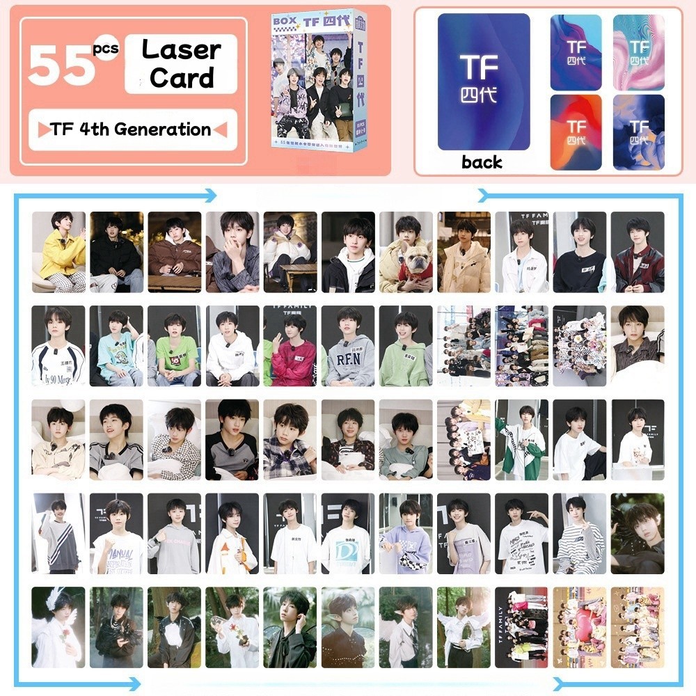 55pcs TFBOYS TNT TF Family 3 4 generation Hologram Laser Lomo Cards Karry Wang Junkai Ma JiaQi ...