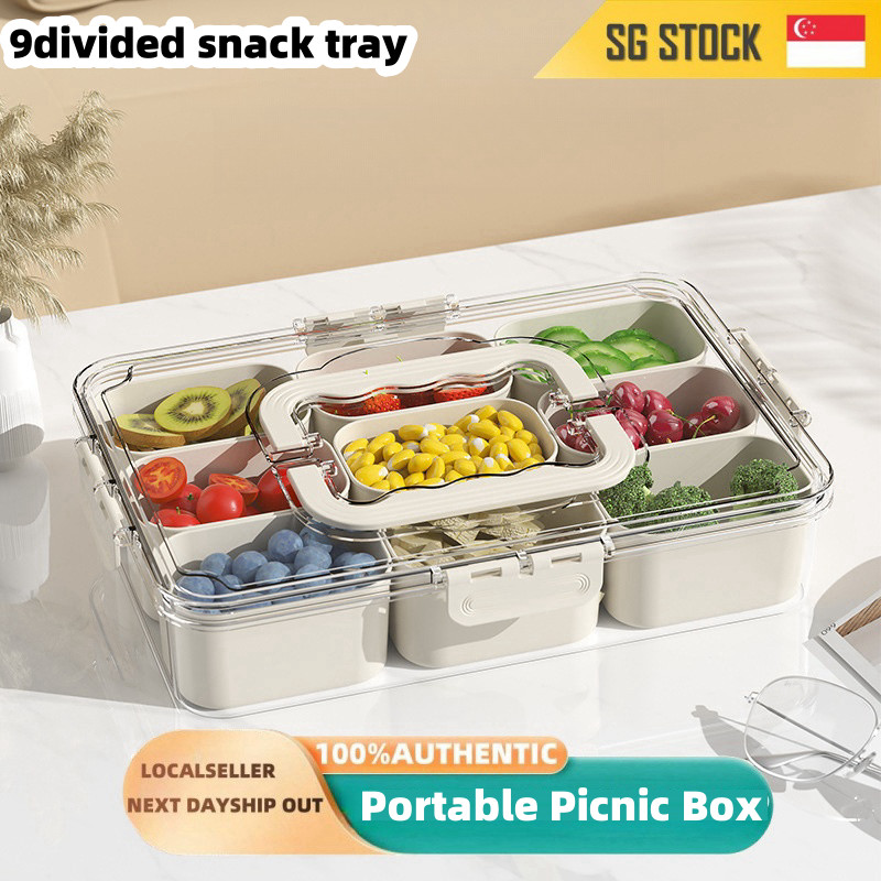 【SG Stock】Portable Snack Containers Portable Picnic Box Serving Divider ...