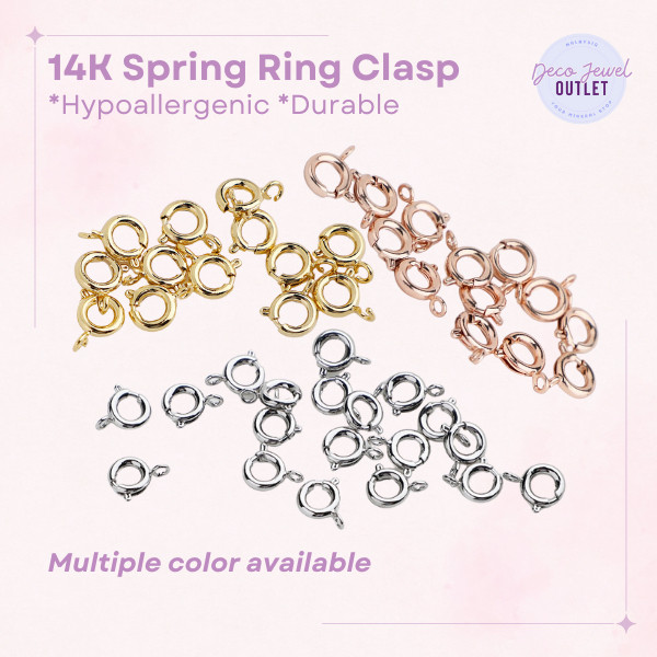10pcs 14K Spring Ring Clasp 6mm Copper Round Hook DIY Jewelry Making ...