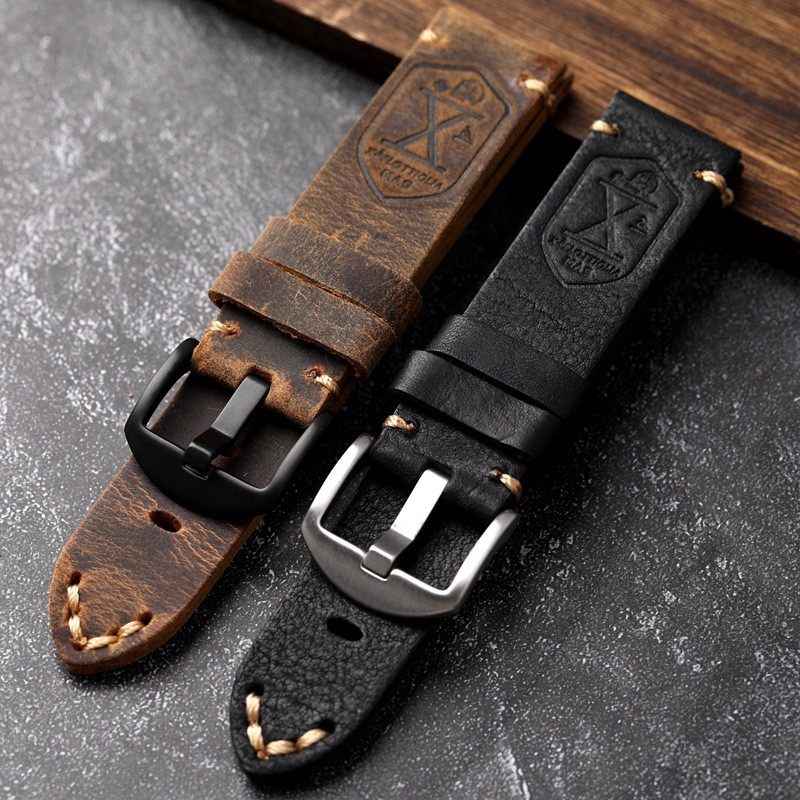 Vintage Genuine Leather Watch Strap 22mm 24mm 26mm MIlitary Style Watch ...