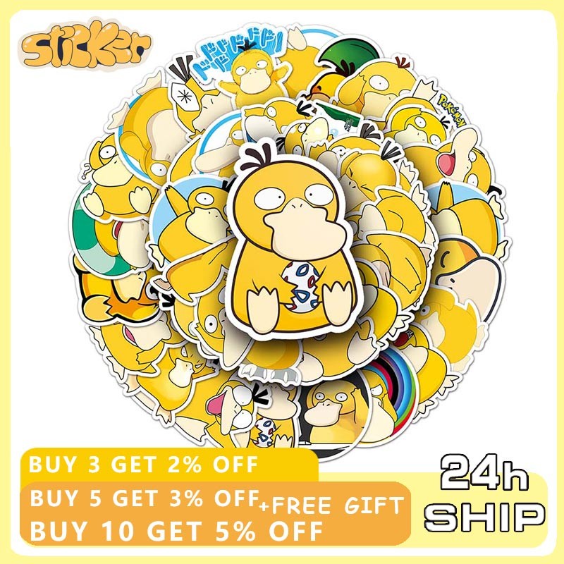 50pcs Kawaii Anime Pokemon Psyduck Stickers Cute Cartoon Graffiti Decal ...
