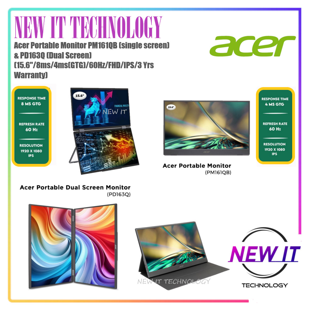 Acer Portable Monitor PM161QB (single screen) & PM161Q T TOUCH & PD163Q ...