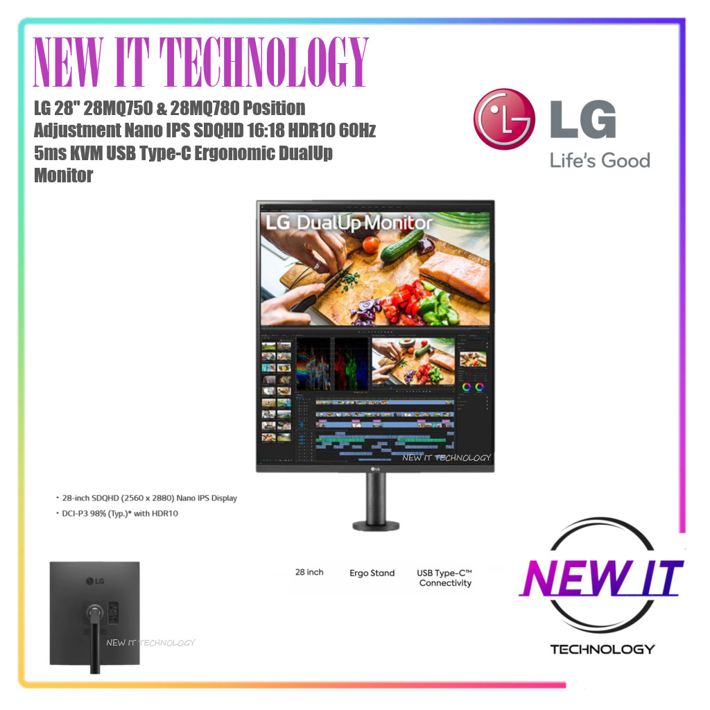 LG 28" 28MQ750 & 28MQ780 Position Adjustment Nano IPS SDQHD 16:18 HDR10 ...