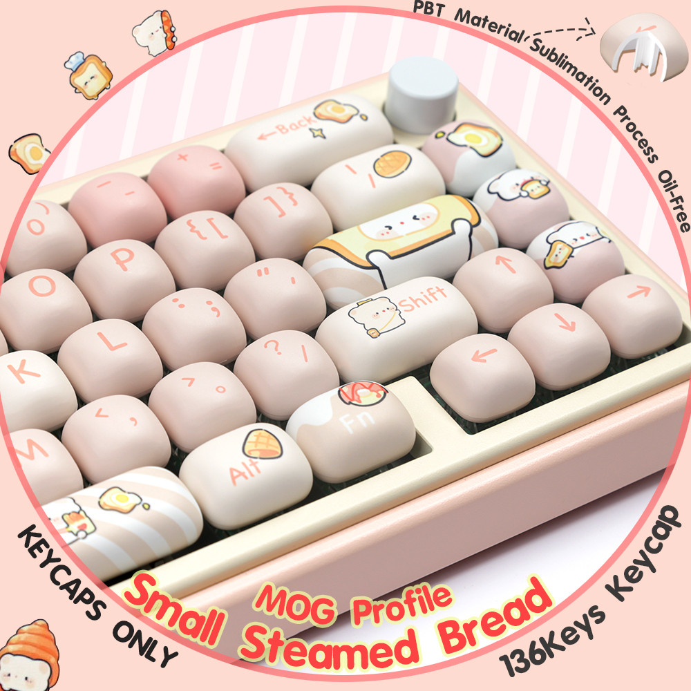 Bread Bear-Small Steamed Bread Keycaps 140Keys/Set PBT MOG Profile Dye ...