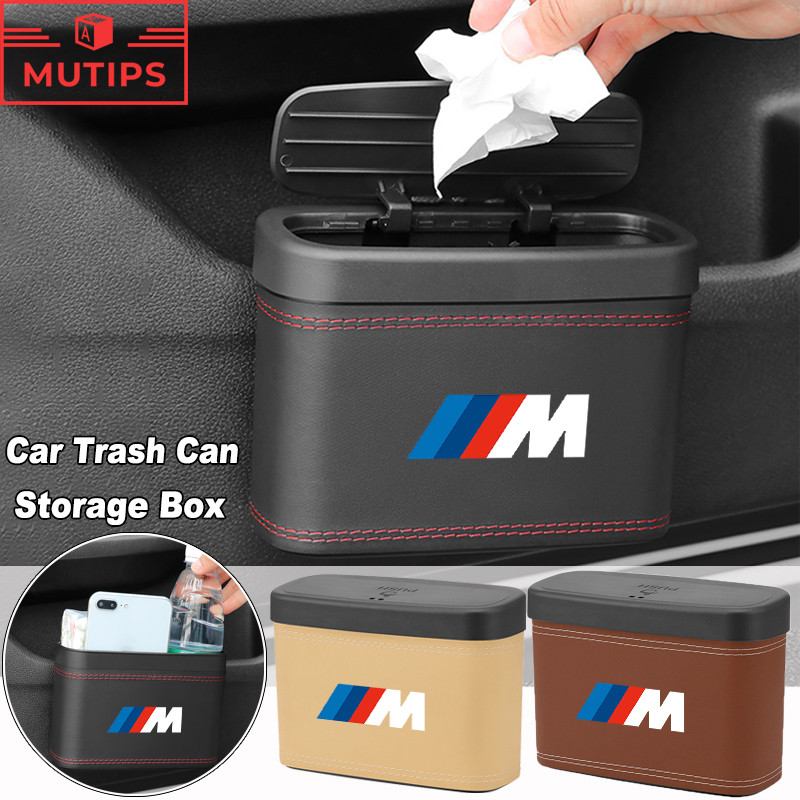 BMW M Multifunction Car Trash Can Garbage Dustbin Organizer Leather ...