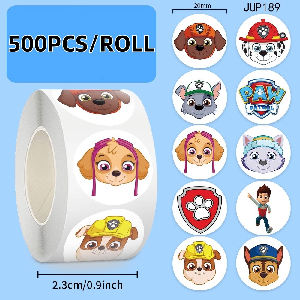Paw Patrol Big Head Stickers - 10 Sheets, Circular Design, 500 Stickers ...