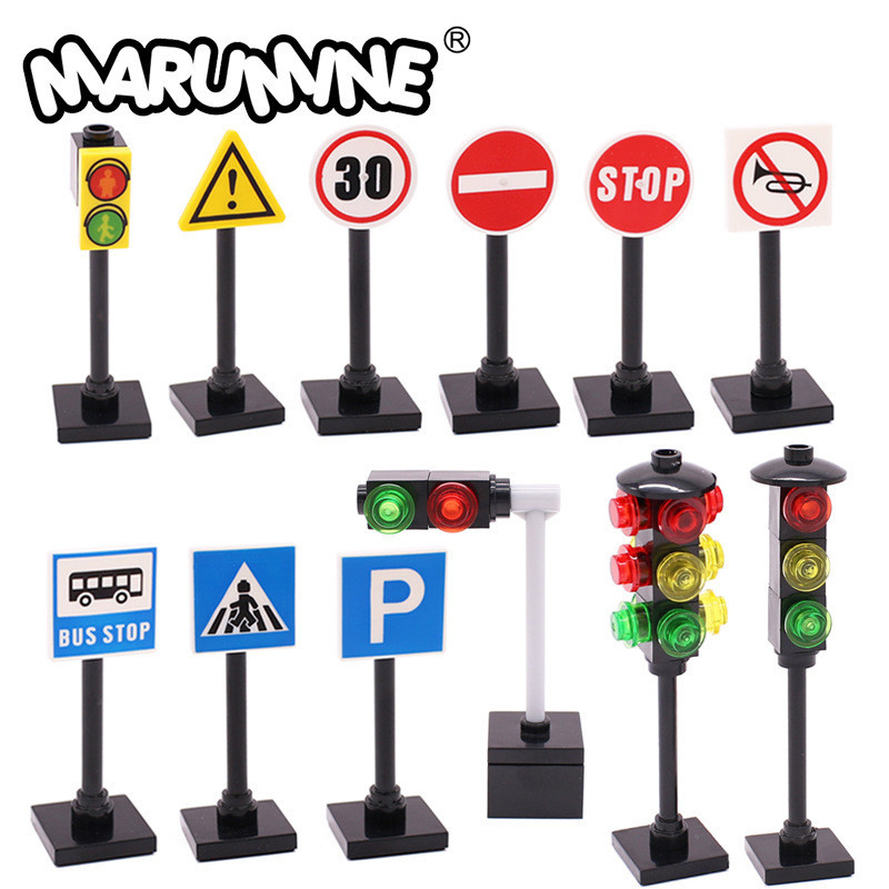 Marumine Small Building Blocks City Traffic Barrier Speed Limit Signs ...