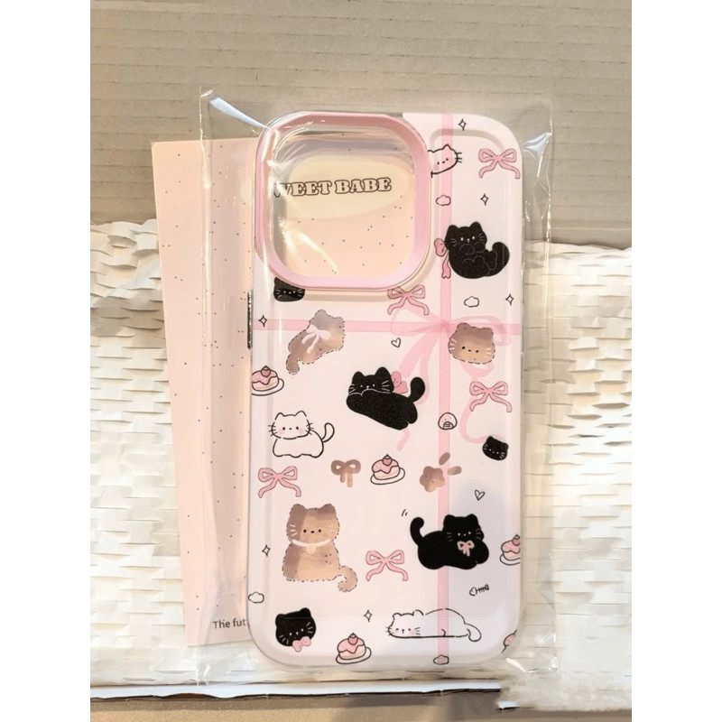 INS Ribbon Black Cat Cute Phone Case for iPhone 16 Promax 15 Promax 12 ...