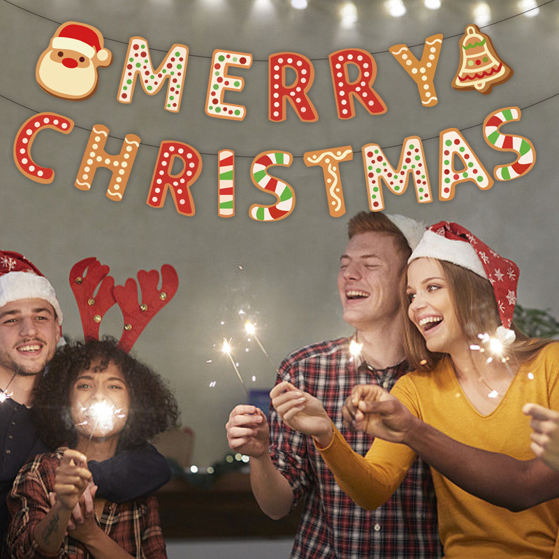 Merry Christmas Banner Cartoon Santa Claus Christmas Party Pulling Flag ...