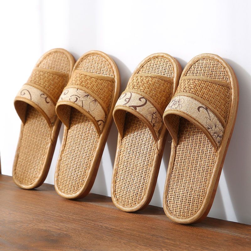 Sandals and slippers men's household non-slip rattan grass bamboo straw ...