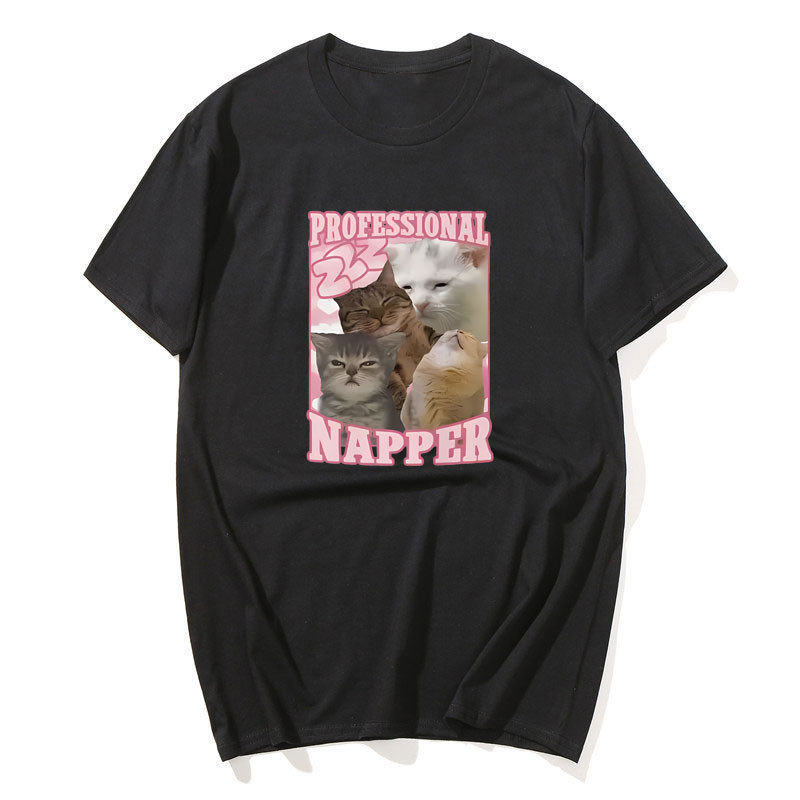 Professional Napper Funny Cat Meme T-Shir Men Women Casual Cotton ...