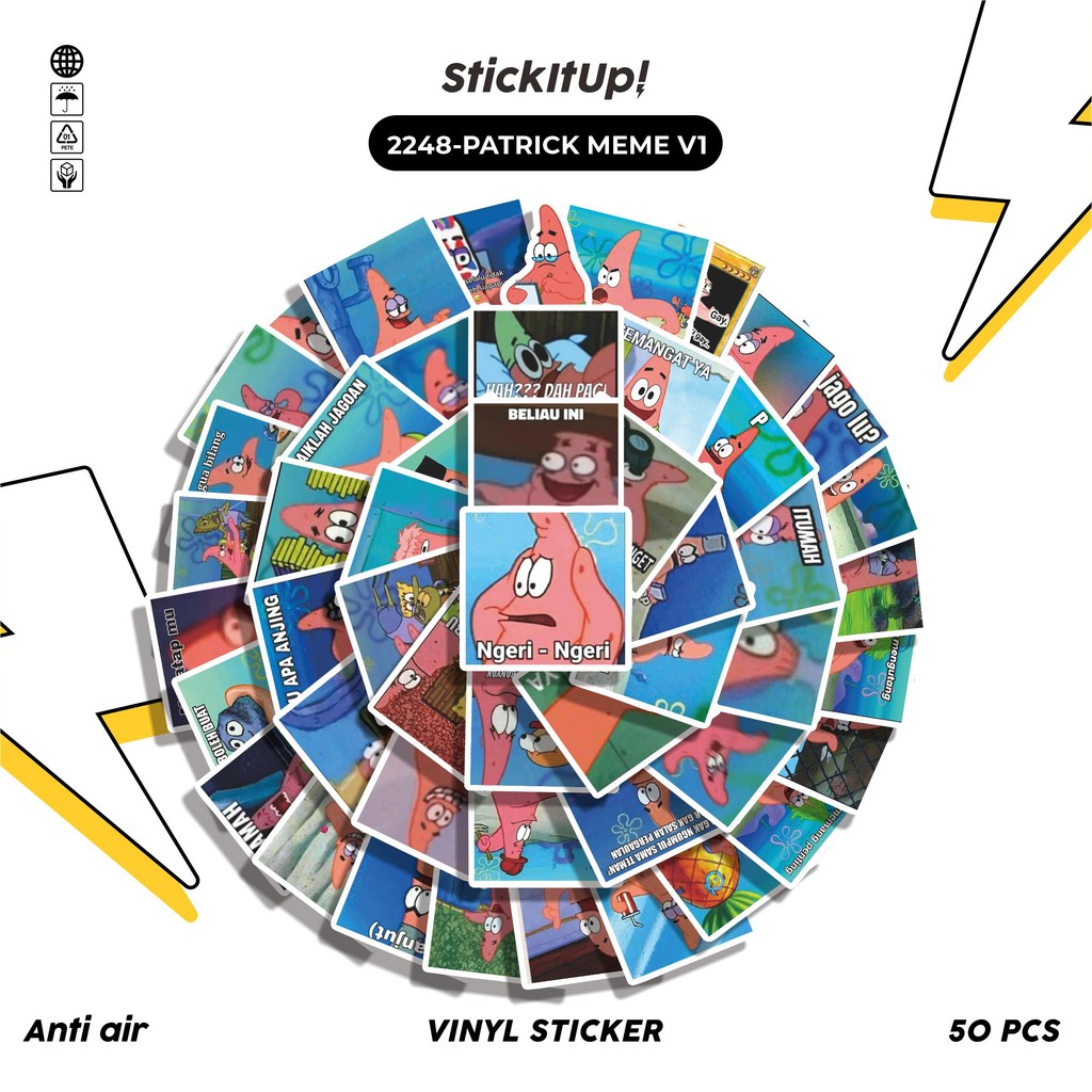 HP 50 Pcs PATRICK MEME V1 Cute Aesthetic Vinyl Waterproof Stickers Pack ...