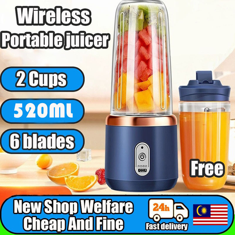 520ML 2 Cup Electric Fruit Juicer Blender Juice Mixer Mini Wireless Portable Household USB ...