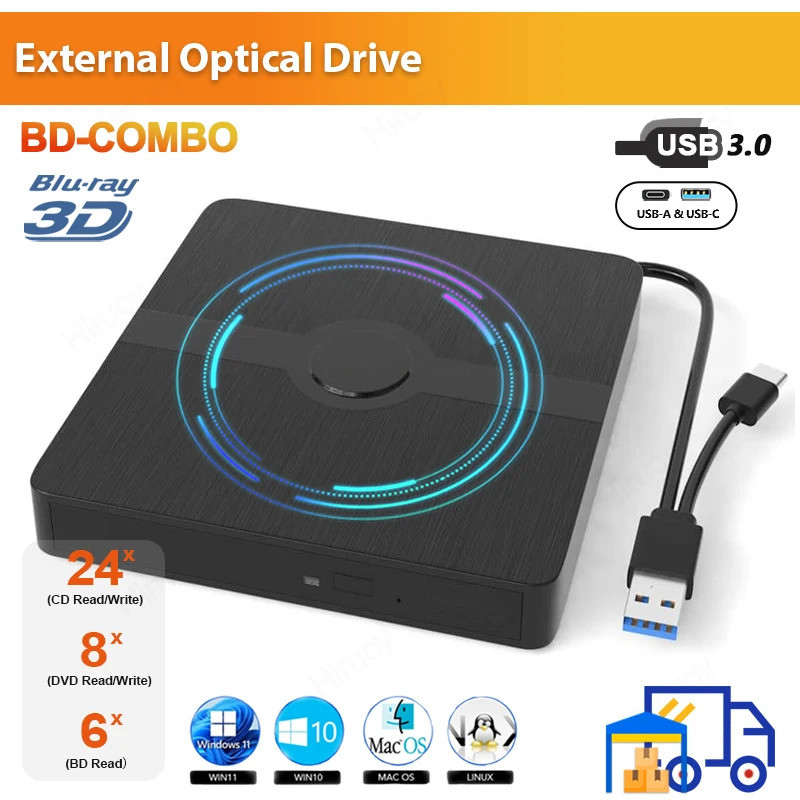 USB 3.0 External Blu-ray Drive Portable 3D BD-Combo Optical Drives CD ...