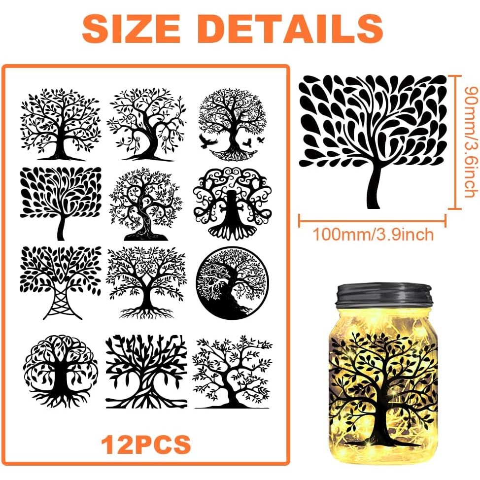 12pcs PVC Tree of Life Silhouette Cutouts Decals Tree Silhouette ...