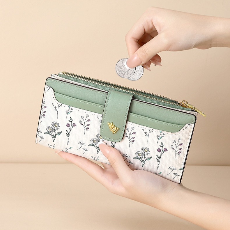 Korean-style Fresh Floral Multi-card Slot Wallet Simple PU Long Wallet ...
