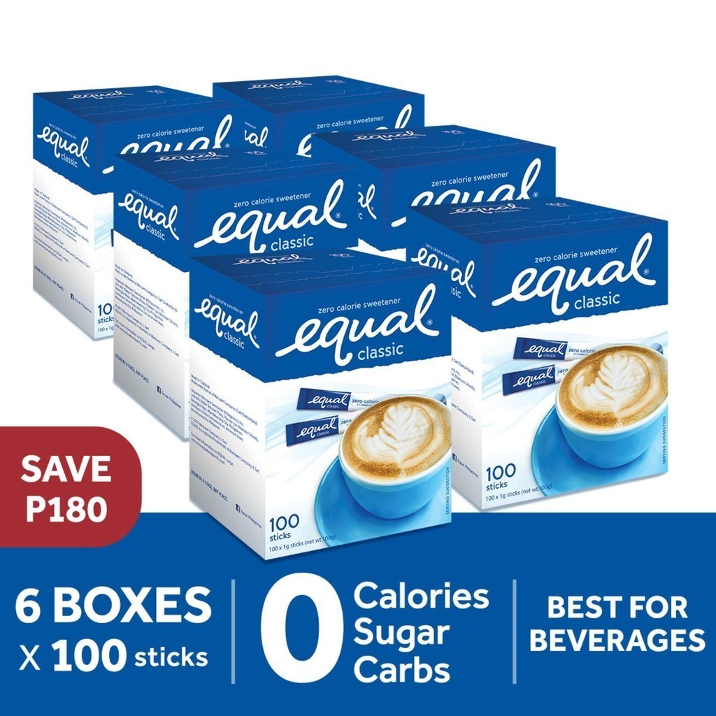 Equal Classic Zero Calorie Sweetener 100 Sticks - 6 Boxes (Sugar ...