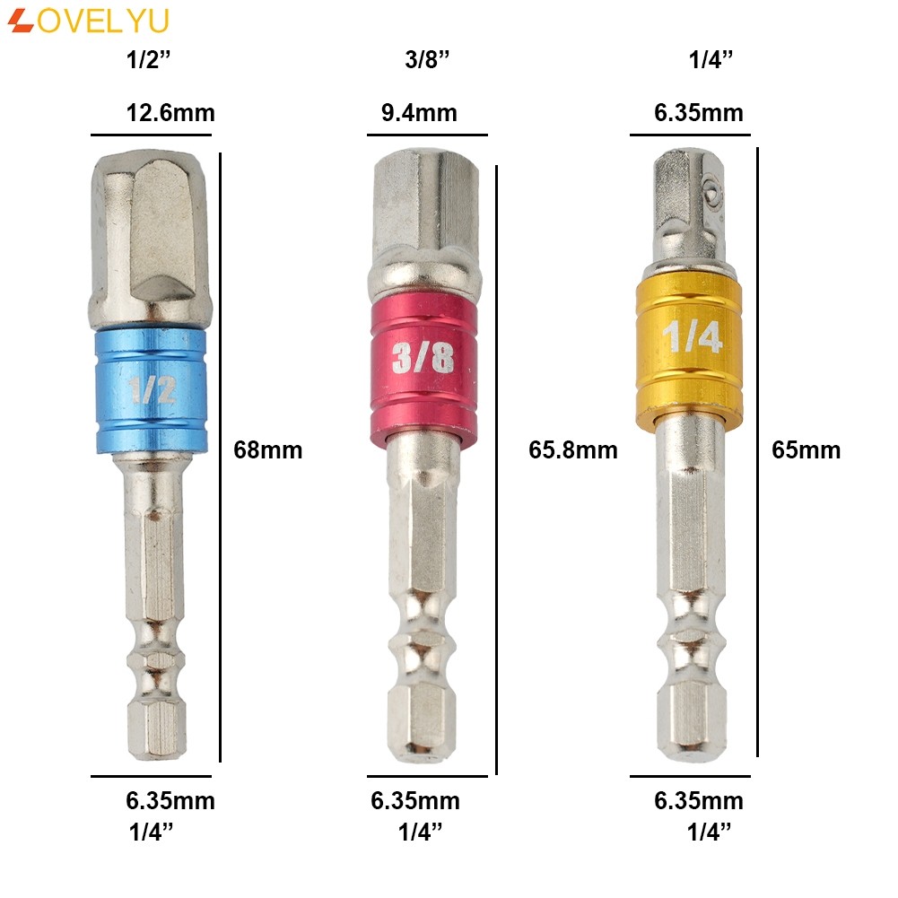 [HOT] 3Pc/Set Hex Drill Bit Socket Adapter 1/4" 3/8" 1/2" Drive ...