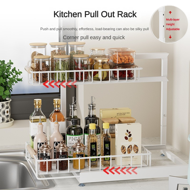 【SG Ready Stock】 Adjustable Kitchen Pull Out Rack Under Sink Storage ...