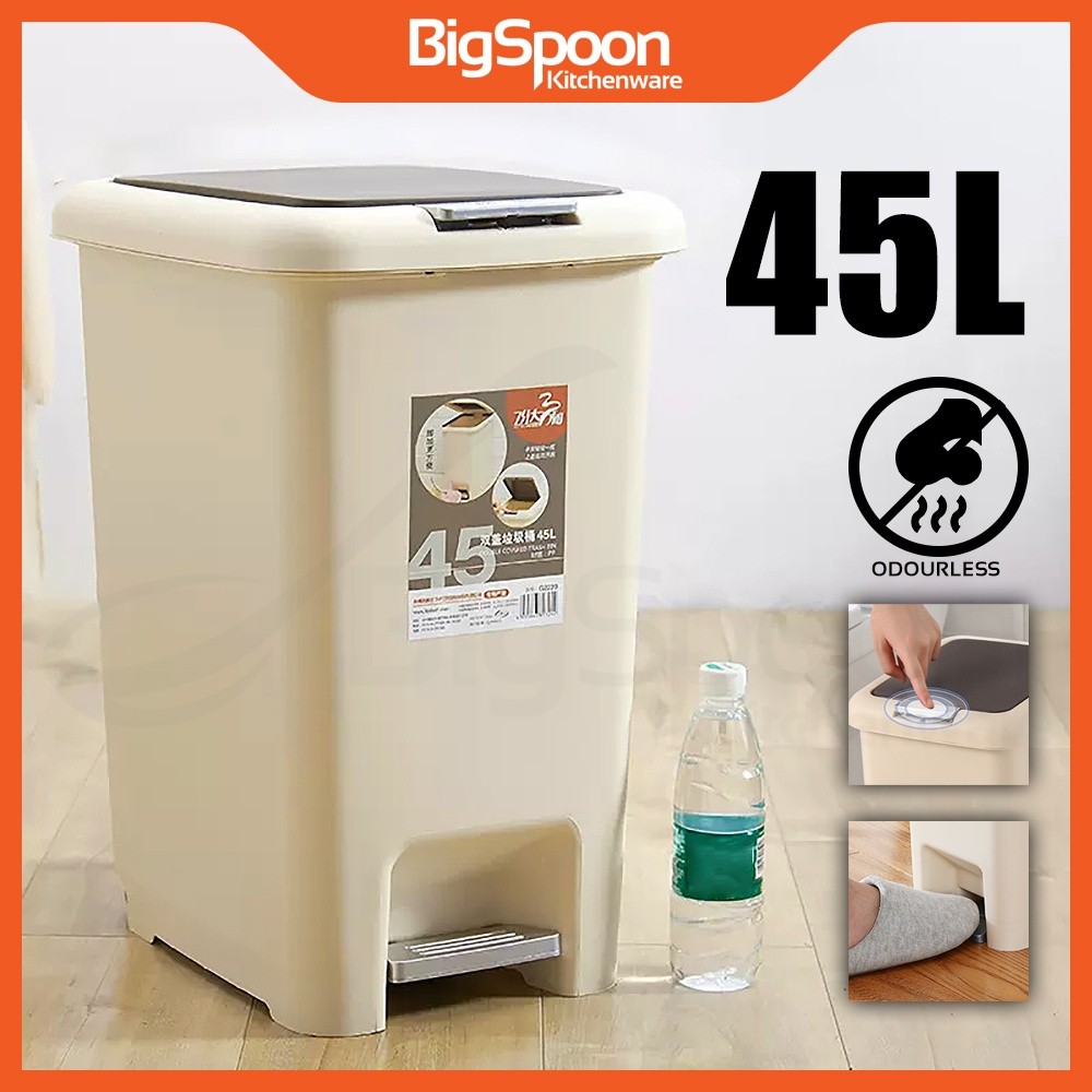 BIGSPOON 45L Dual Pedal Dustbin with Lid Kitchen Rubbish Bin Trash Bin ...