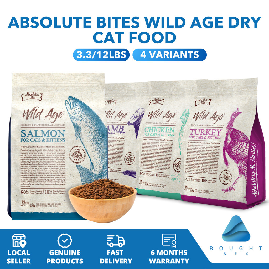 Absolute Bites Wild Age Dry Cat Food 3.3lbs/12lbs Salmon Lamb Chicken ...