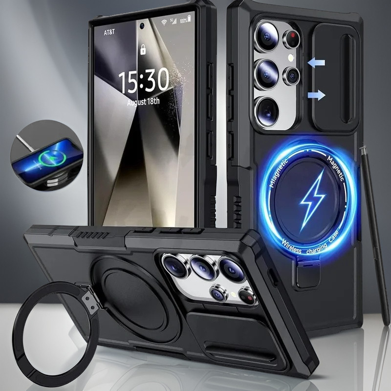 Armor Shockproof Slide Camera Magnetic Ring Bracket Kickstand Case For ...