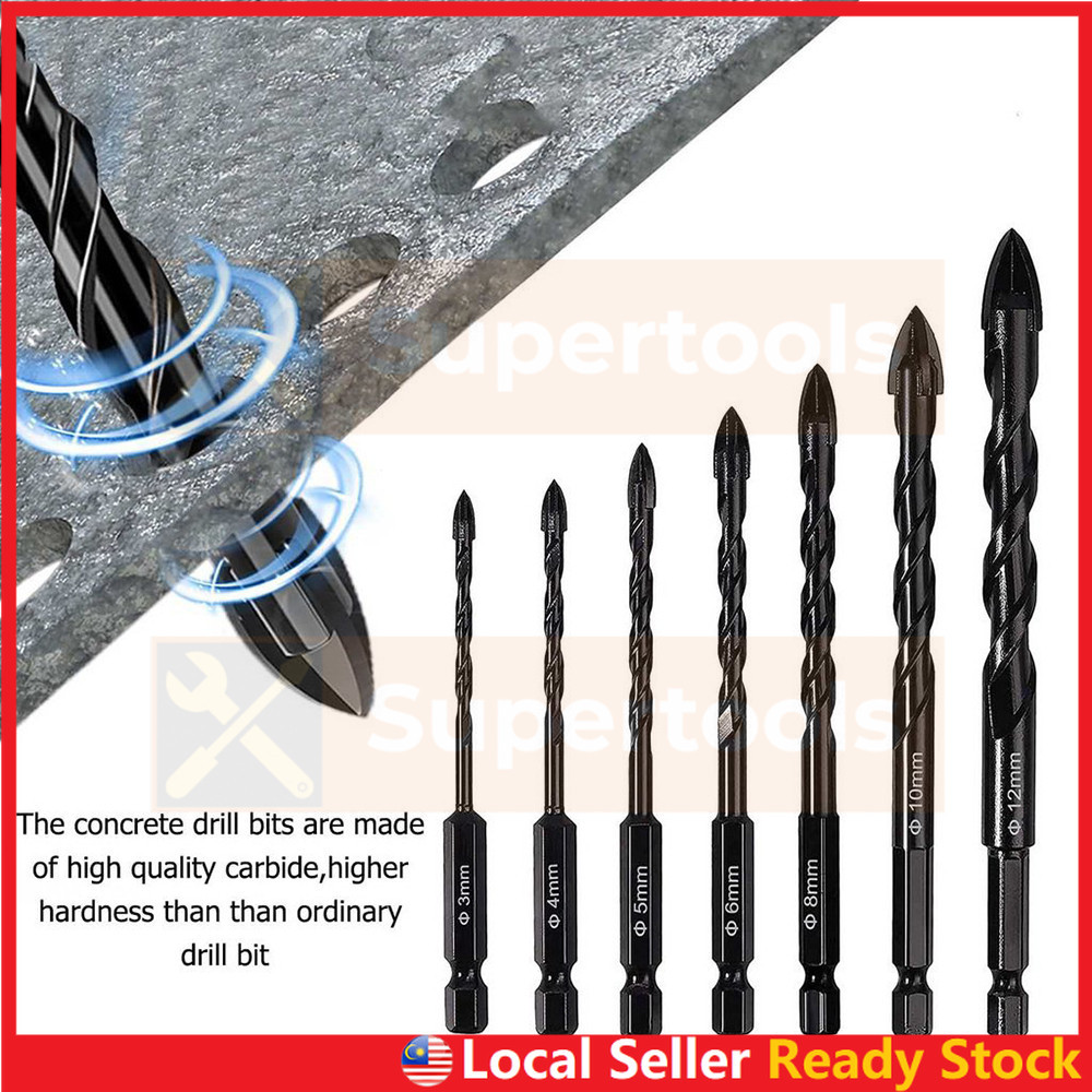 Cross Hex Tile Drill Bit Set 3-12mm Triangle Alloy Carbide Glass Metal ...