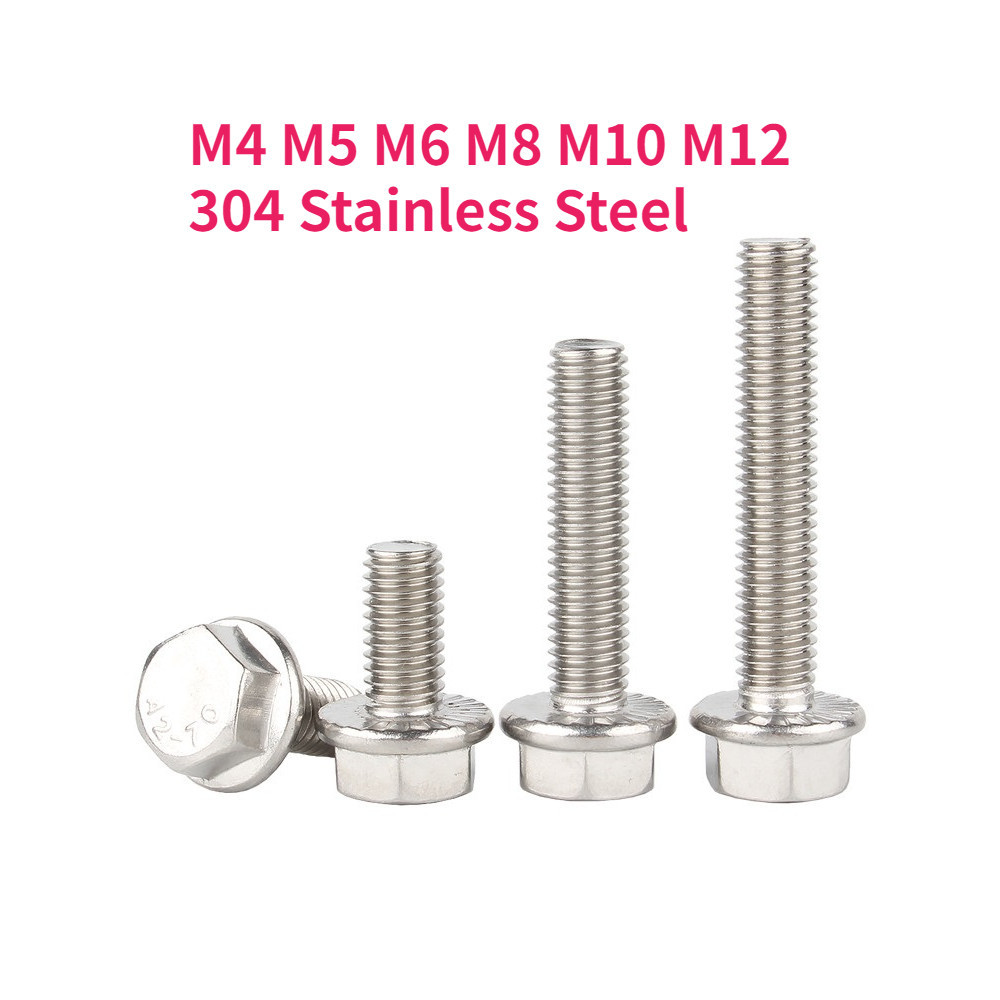 M4 M5 M6 M8 M10 M12 304 Stainless Steel Metric Thread Hexagon Head with Serrated Flange Cap ...