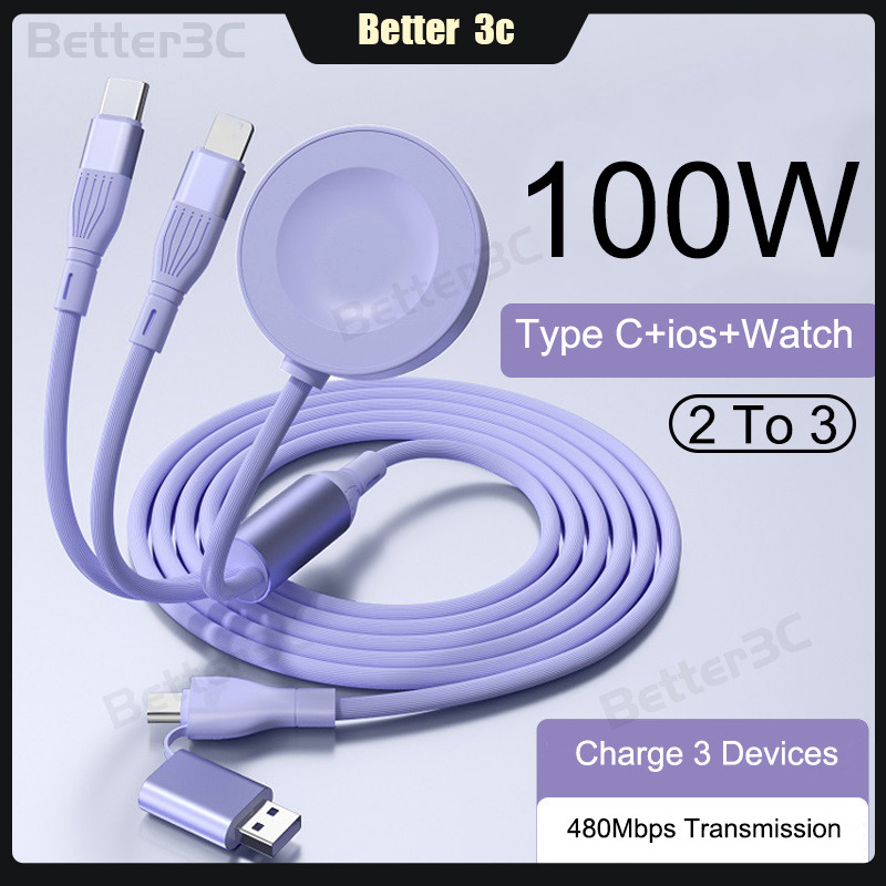 2 to 3 100W super fast charging type c to type c cable 3 in 1 Silicone USB Data cable Suitable ...