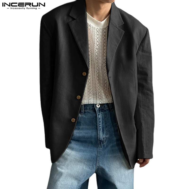 INCERUN Men Korean Slouchy Loose Casual Simple Solid Color Long Sleeve ...