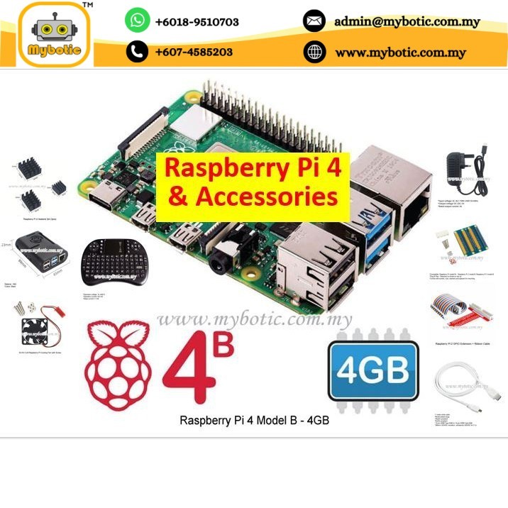Raspberry Pi 4 Model B 4GB RAM Accessories ( RPI Casing Fan Heatsink ...