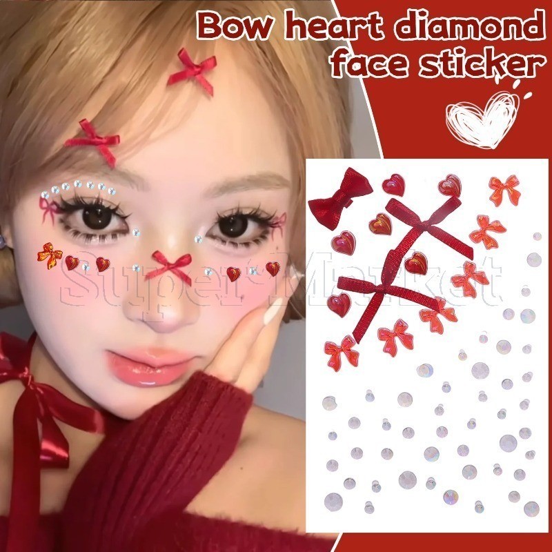Bow Heart Diamond Face Stickers - Cosplay Party Decals - Waterproof ...